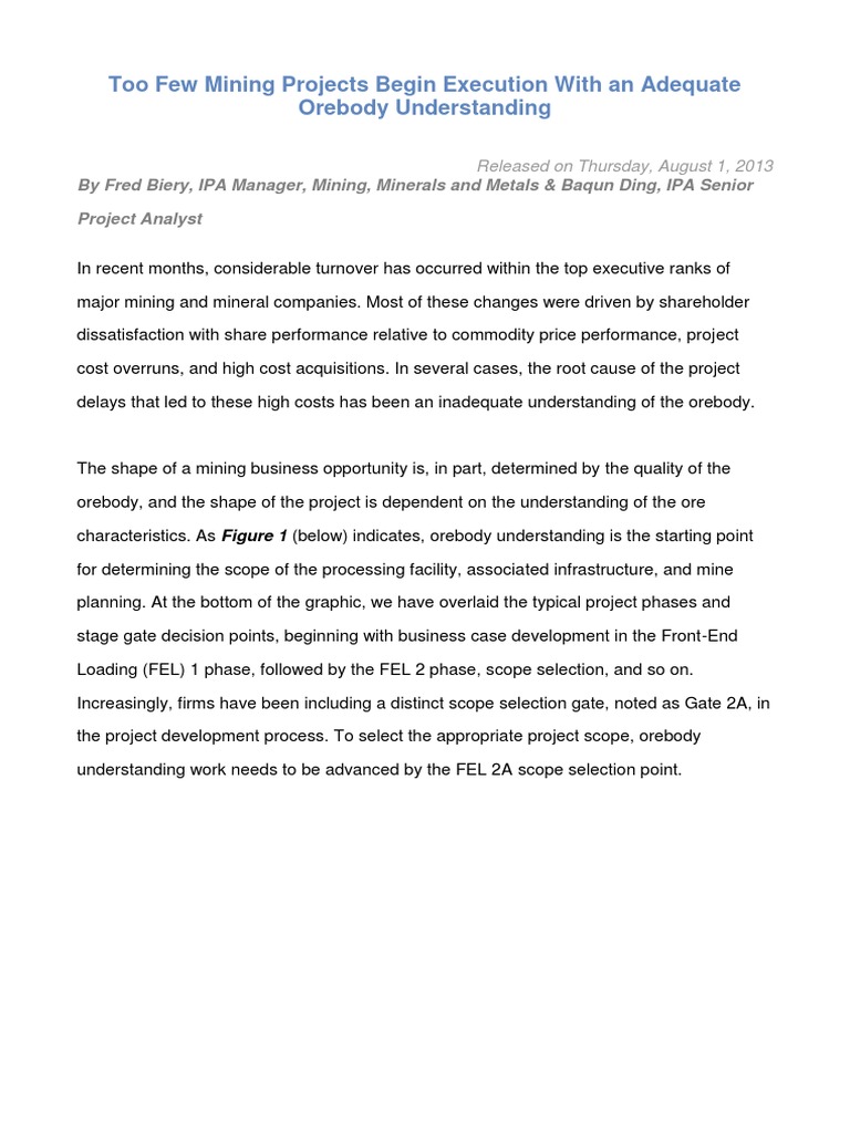 Too Few Mining Projects Begin Execution With An Adequate Orebody ...