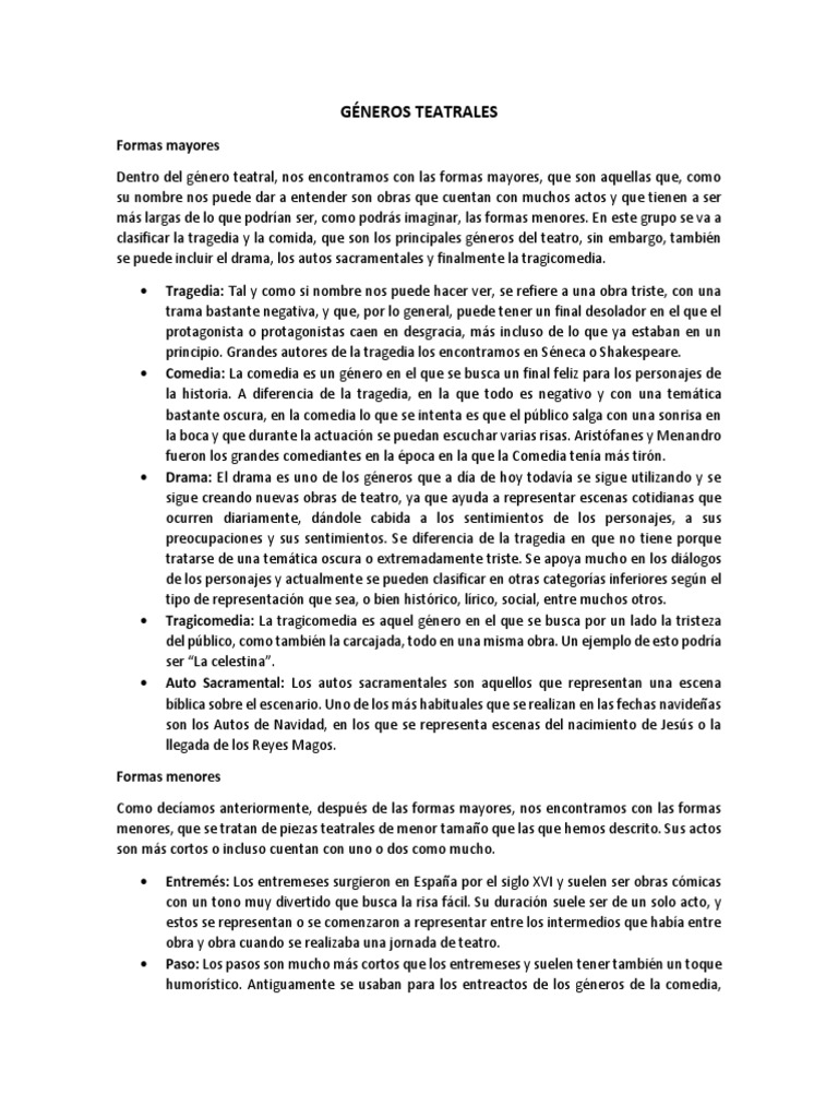 Clasificación de géneros teatrales | PDF | Teatro musical | Teatro