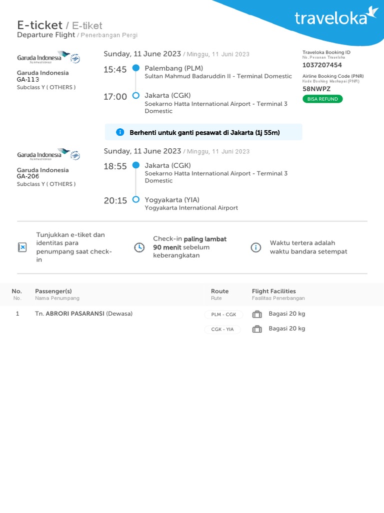 Abrori Pasaransi PLM 58nwpz Yia Flight Originating - Cleaned | PDF
