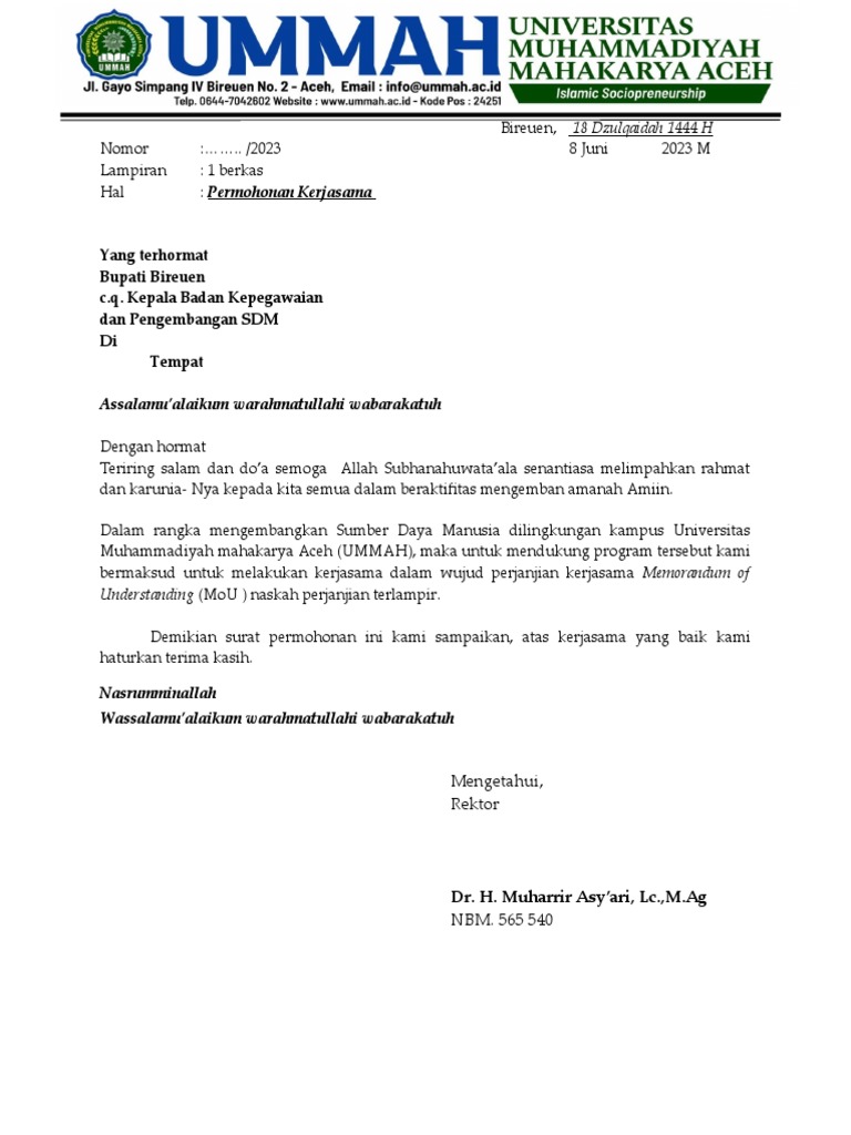 Surat Permohonan Kerjasama | PDF