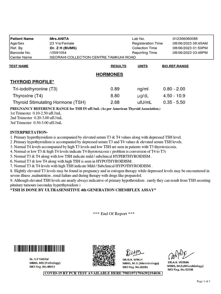 Labreportnew 6782 | PDF | Thyroid Stimulating Hormone | Hypothyroidism