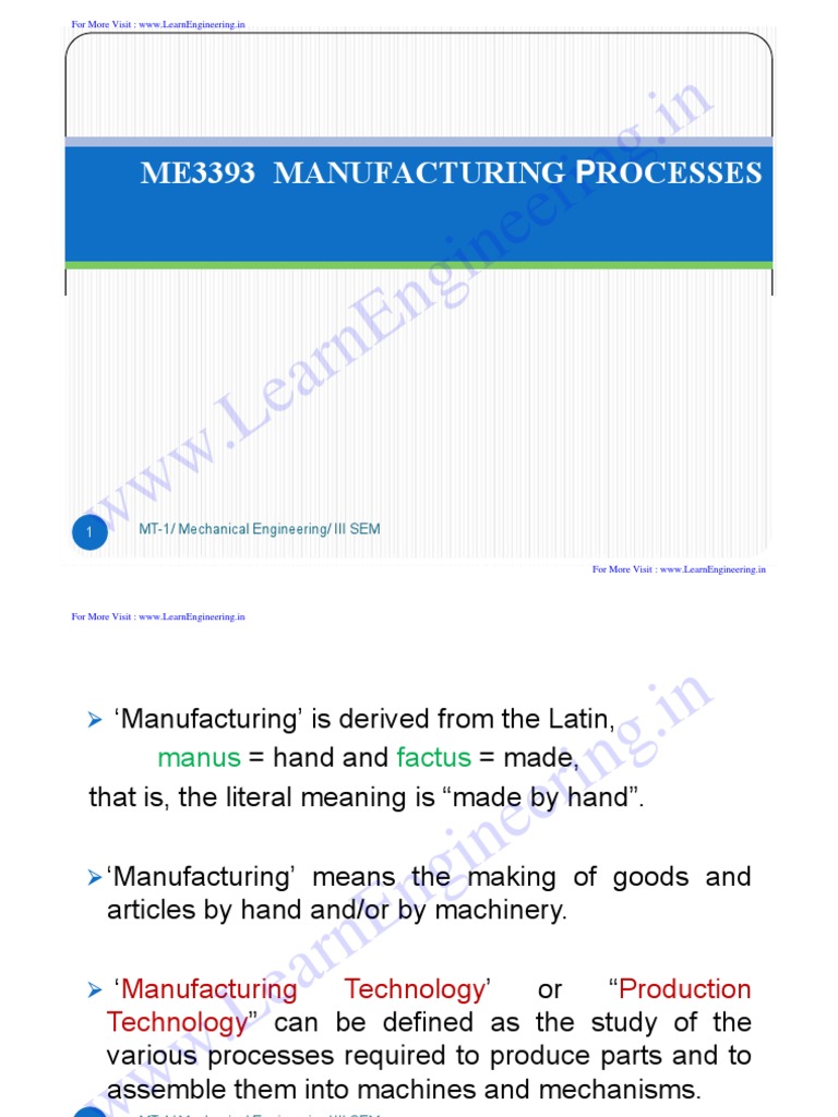 ME3393 Manufacturing Processes 03 - by LearnEngineering - in | PDF | Casting | Foundry