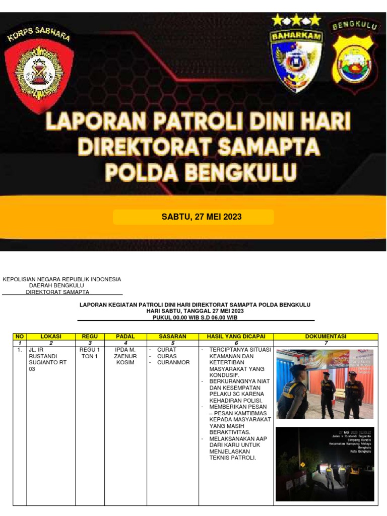 Laporan Patroli Dini Hari Bengkulu | PDF