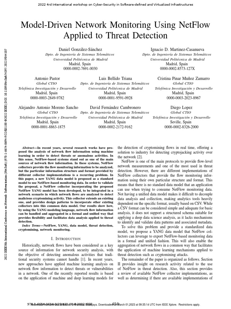 Model Driven Network Monitoring Using Netflow Applied To Threat Detection Pdf Computer
