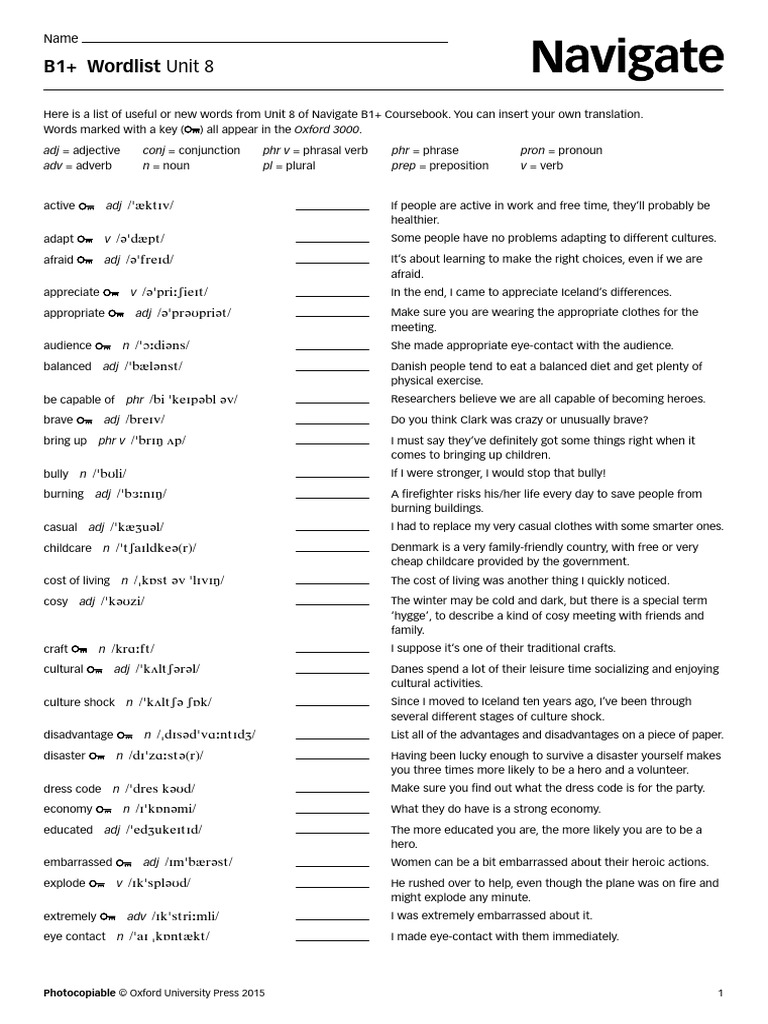 Wordlist Unit 8 | PDF