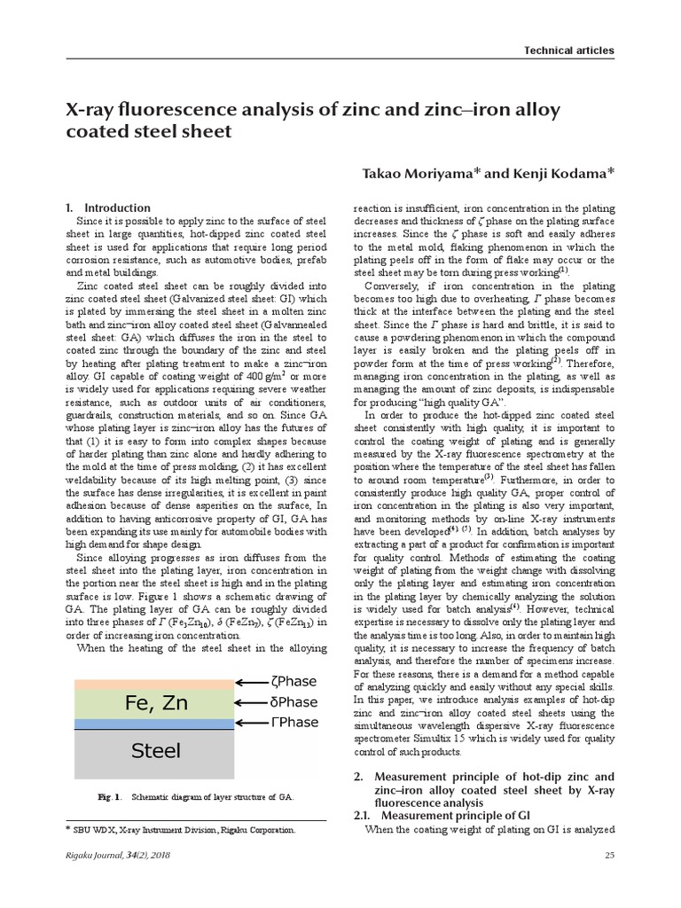 X-Ray Fluorescence Analysis of Zinc and Zinc-Iron Alloy Coated Steel Sheet | PDF | Steel | Zinc