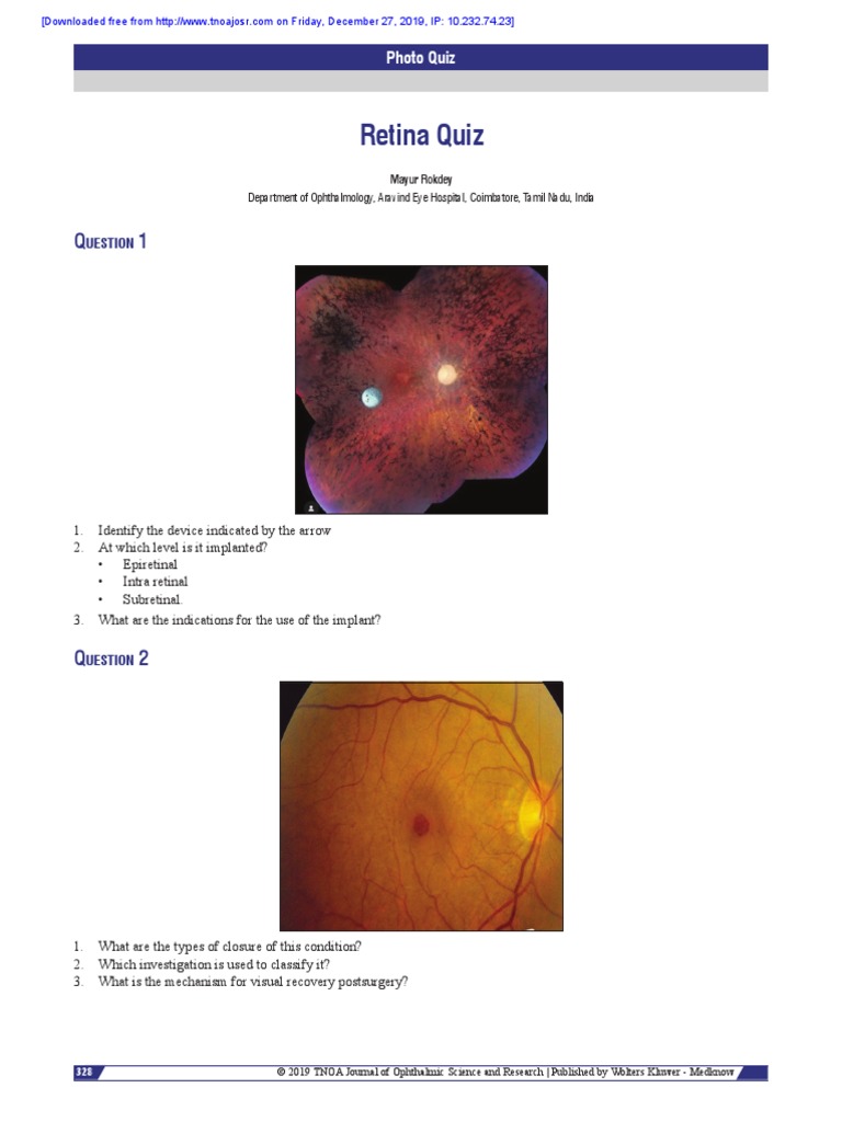 Retina Quiz | PDF | Ophthalmology | Retina