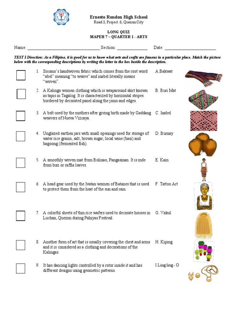 Long Quiz - Arts | PDF | Philippines