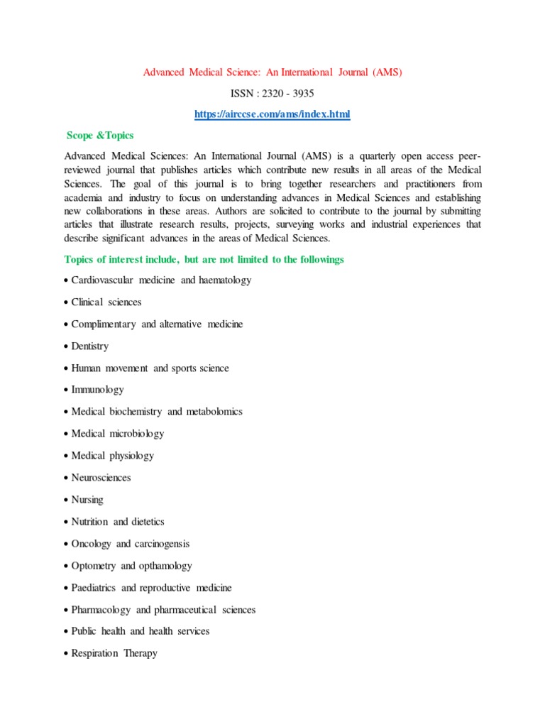 Advanced Medical Sciences: An International Journal (AMS) | PDF