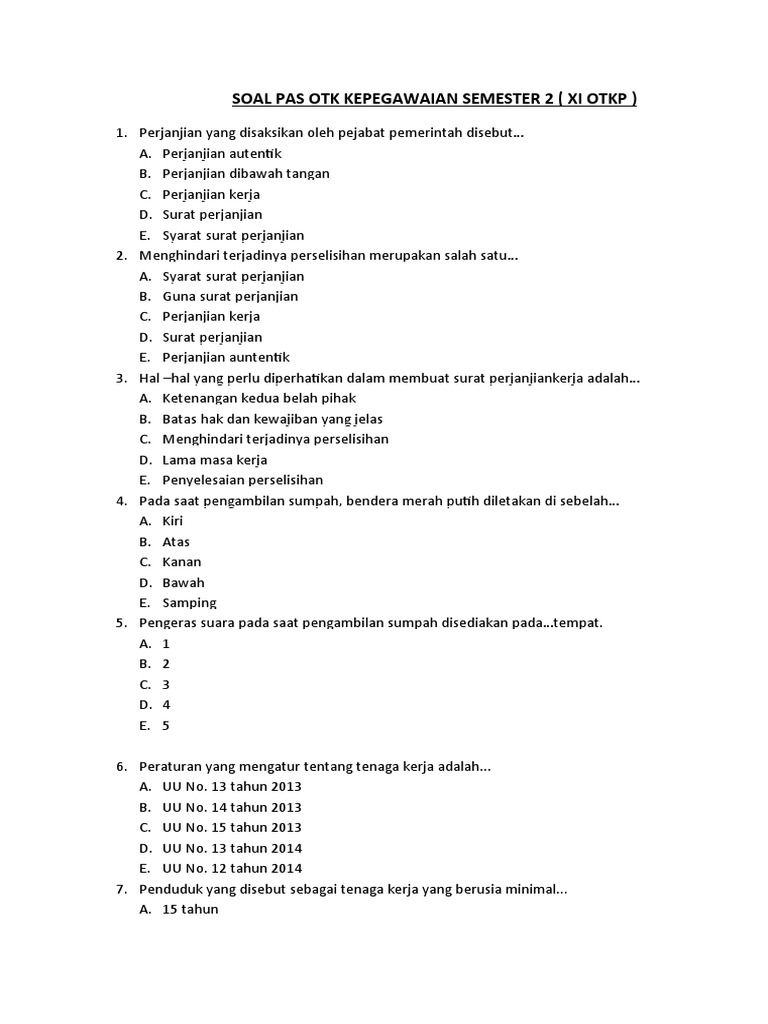 Soal Pas Otk Kepegawaian (Xi Otkp) | PDF