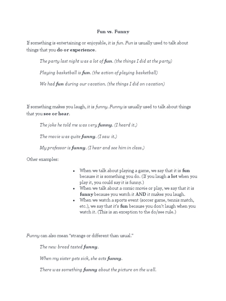 Fun vs. Funny | PDF | Games & Activities | Language Arts & Discipline