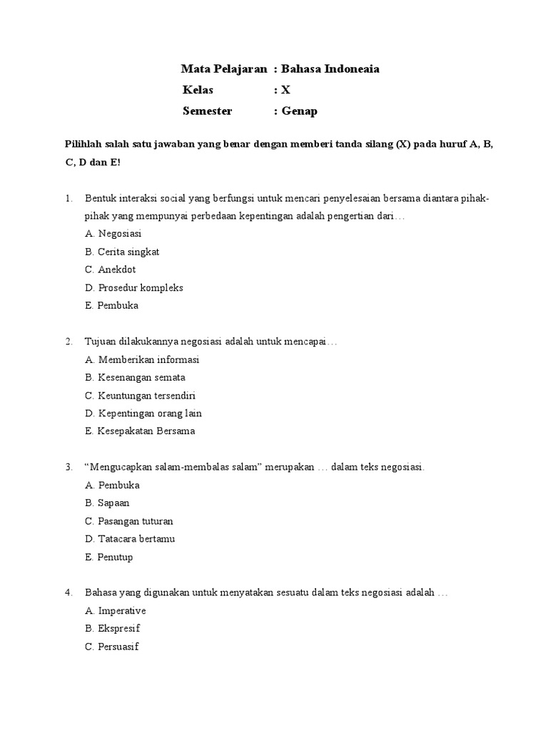 Bahasa Indonesia Kelas X Semester Genap 2023 | PDF