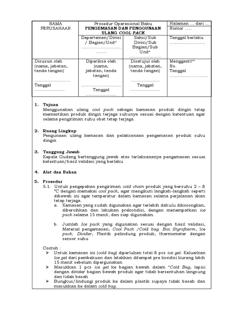 Sop Pengemasan Dan Penggunaan | PDF | Teknologi & Rekayasa