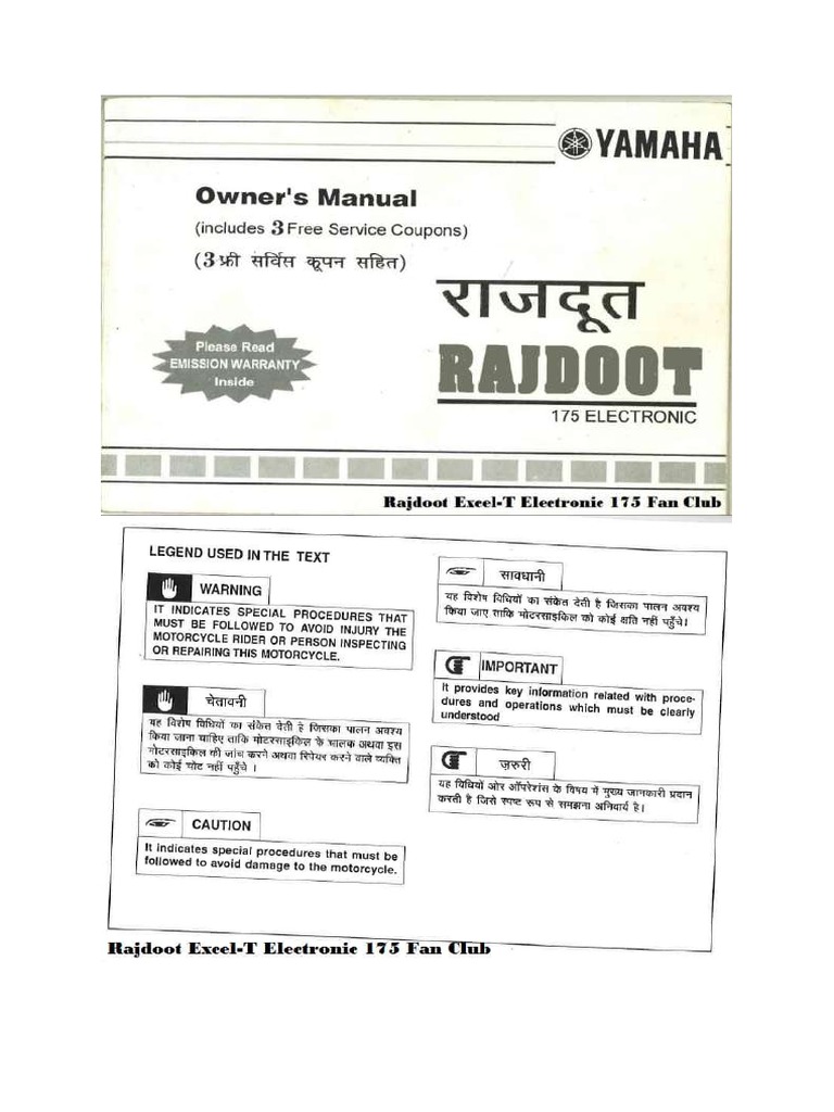 YAMAHA Rajdoot 175 Owners Manual | PDF