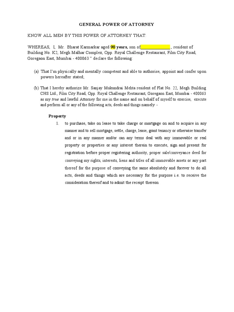 General Power of Attorney | PDF | Banks | Lease
