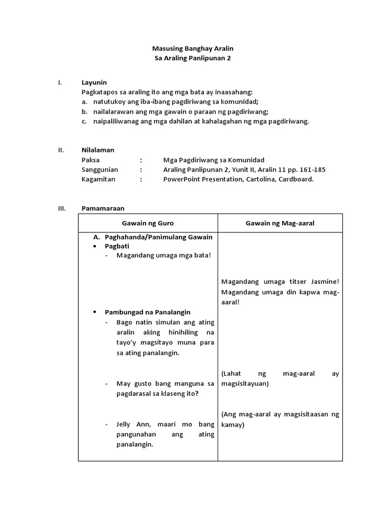 Masusing Banghay Aralin Sa Araling Panlipunan 2 | PDF