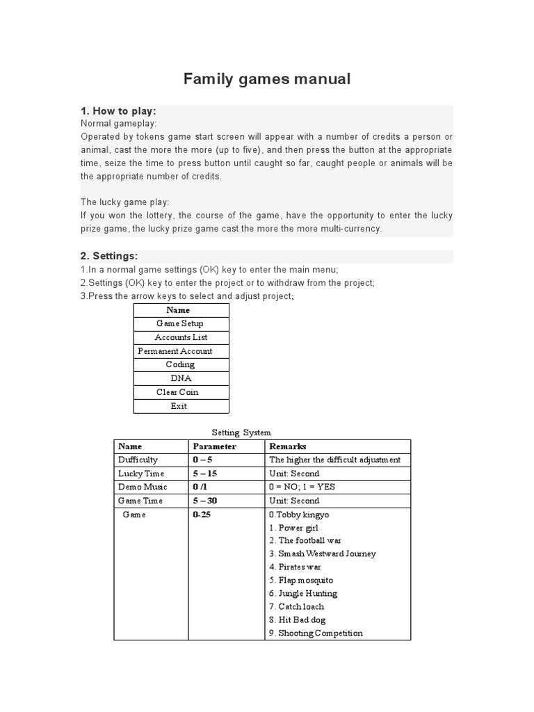 Family Games Manual | PDF