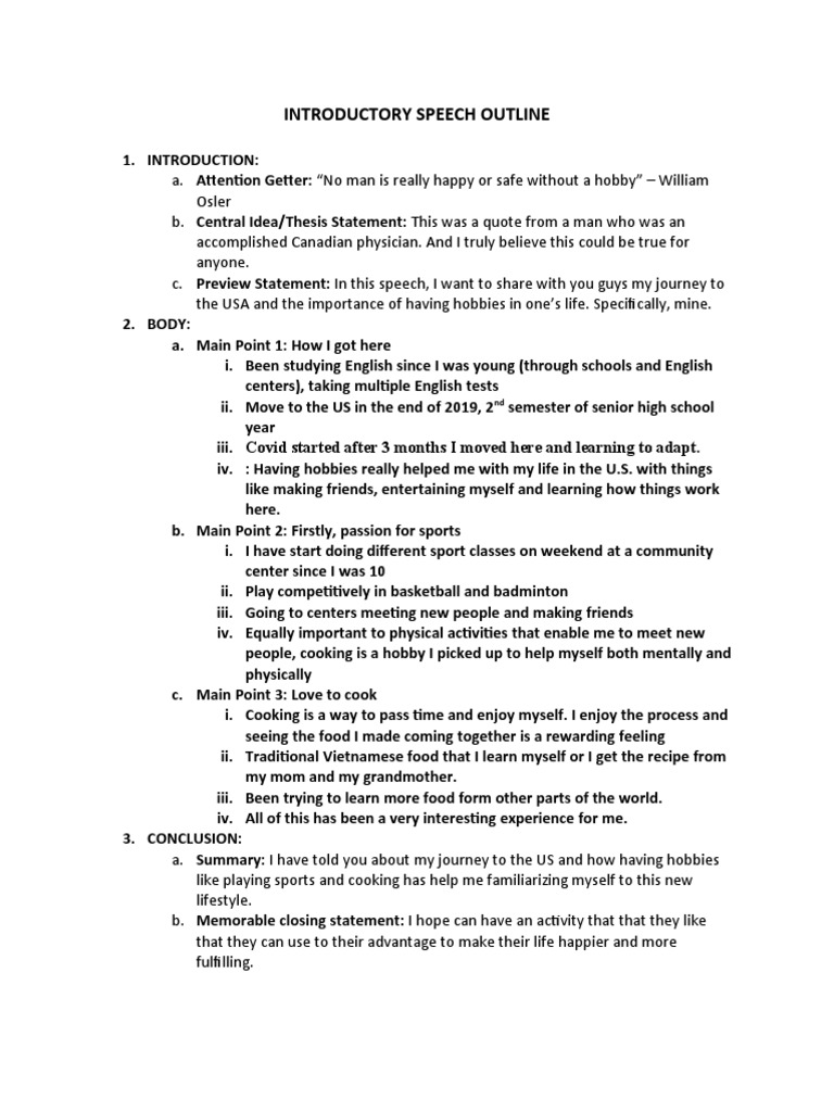 Intro Speech Outline Template | PDF
