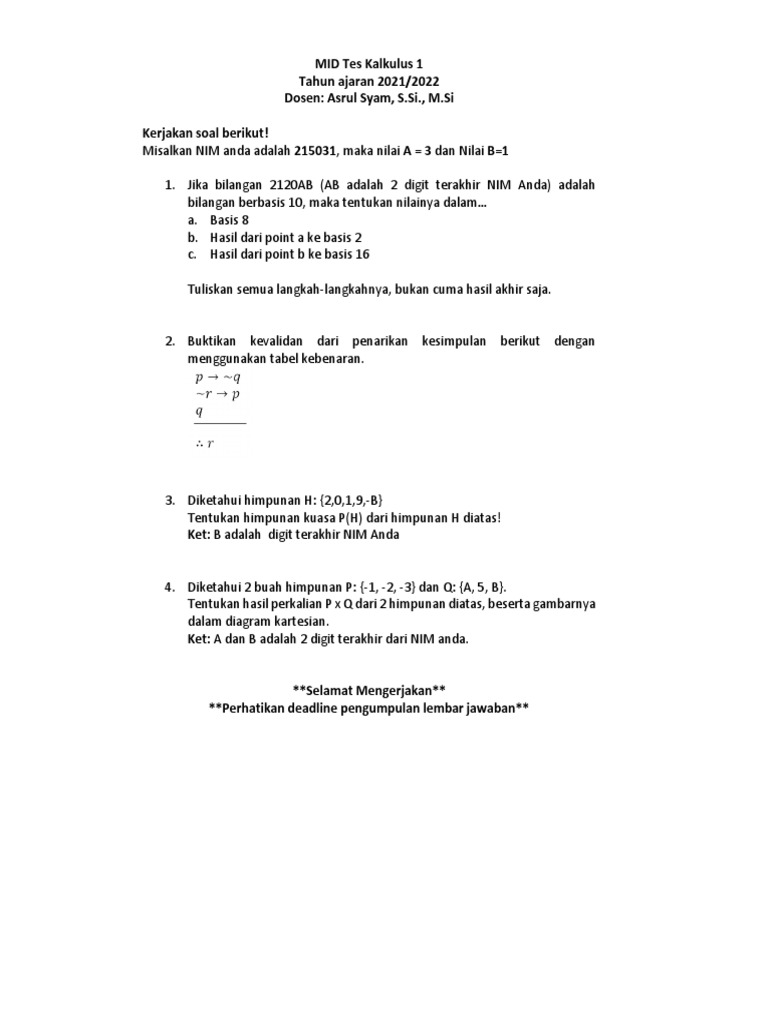 MID Tes Kalkulus 1 | PDF