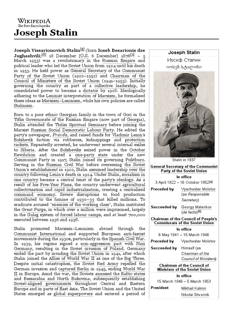 Joseph Stalin - Wikipedia | Download Free PDF | Joseph Stalin ...