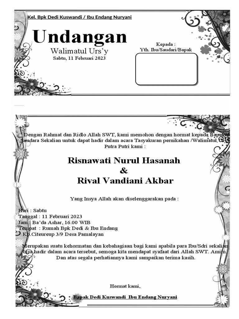 Undangan - Walimatul - Ursy Bi Endang | PDF