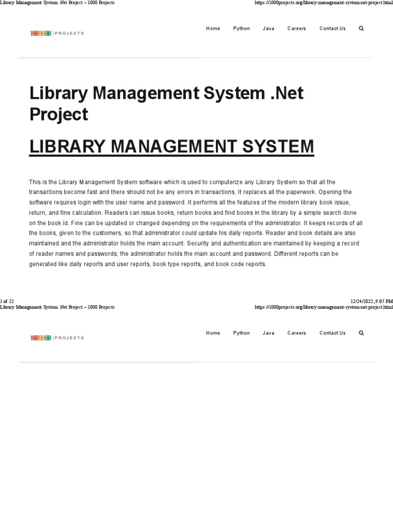 Library Management System .Net Project - 1000 Projects | PDF
