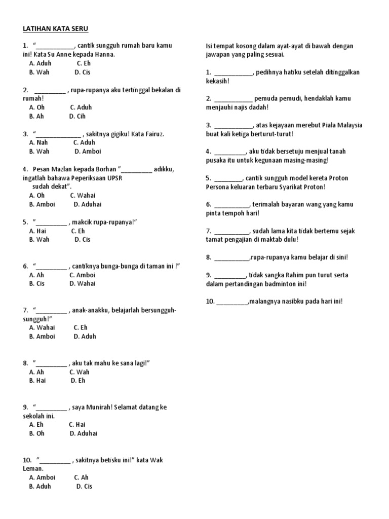 Latihan Kata Seru-Kata Perintah | PDF
