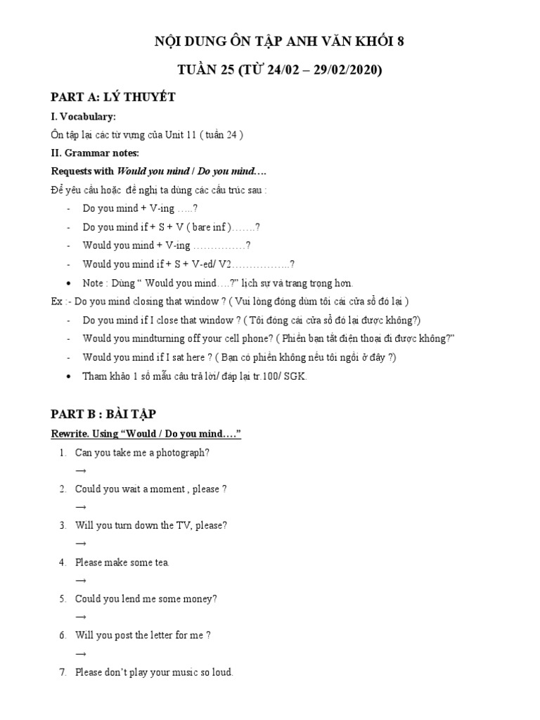 Anh 8 - Unit 11 - Tuan 25 18220207 | PDF