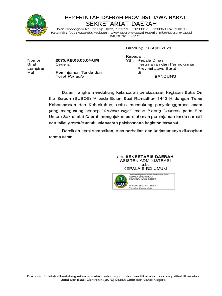 Surat Peminjaman Tenda - Sign | PDF