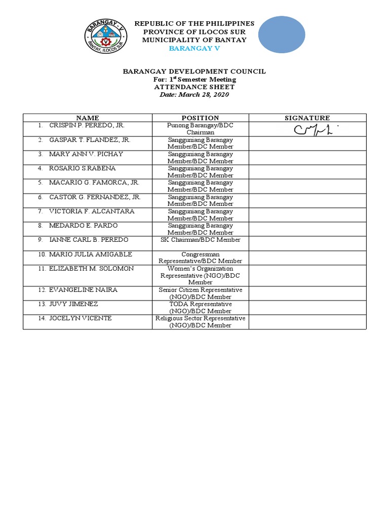 BDC Attendance Sheets | PDF
