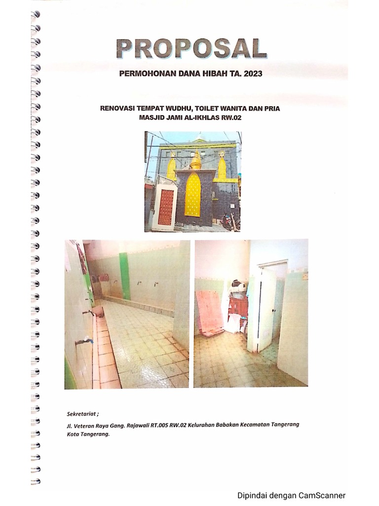 Proposal Permohonan Dana Hibah TA. 2023. Renovasi Tempat Wudhu, Toilet Wanita Dan Pria Masjid ...
