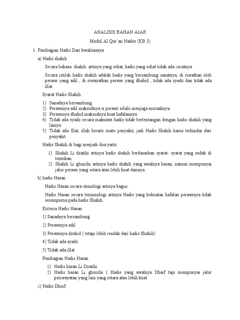 Analisis Bahan Ajar Qurdits KB 3 | PDF
