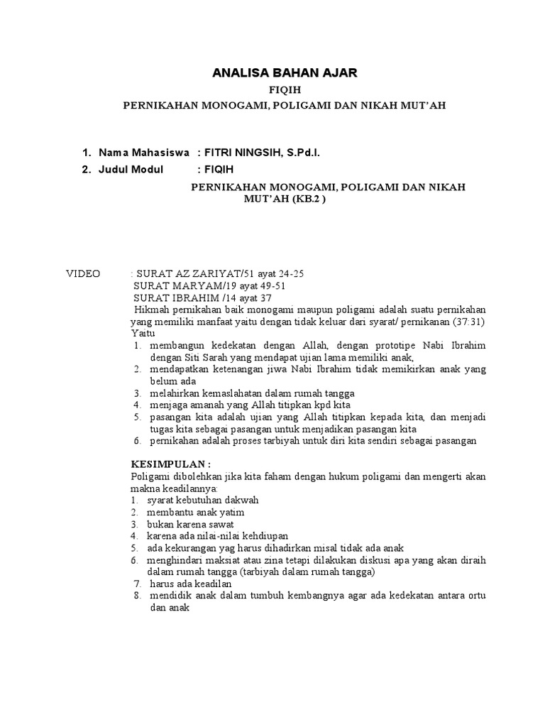 Analisa Bahan Ajar Fiqih KB 2 | PDF