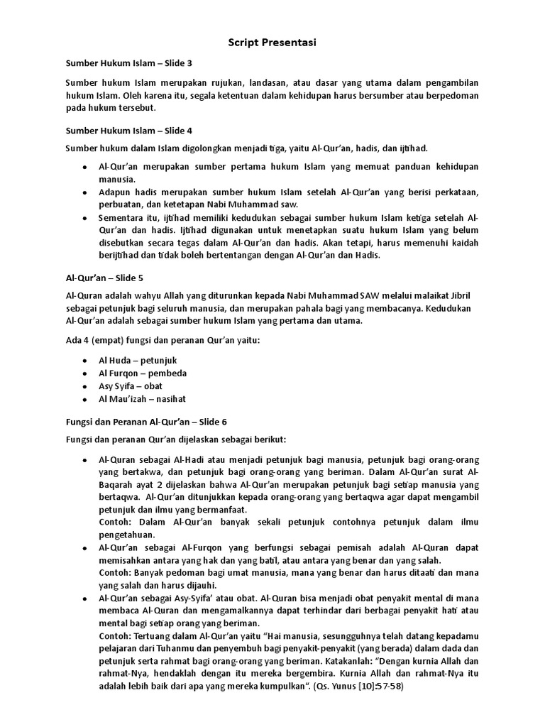 Script Presentasi - Sumber Hukum Islam - R1 | PDF | Agama & Spiritualitas
