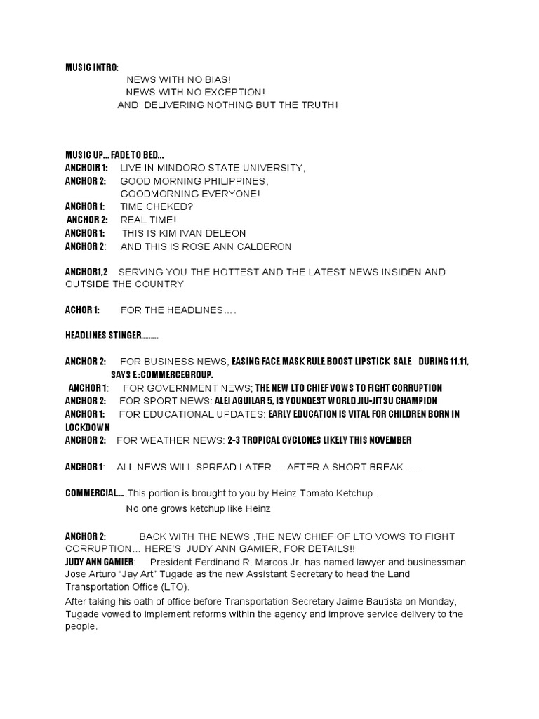 Broadcasting Script | PDF