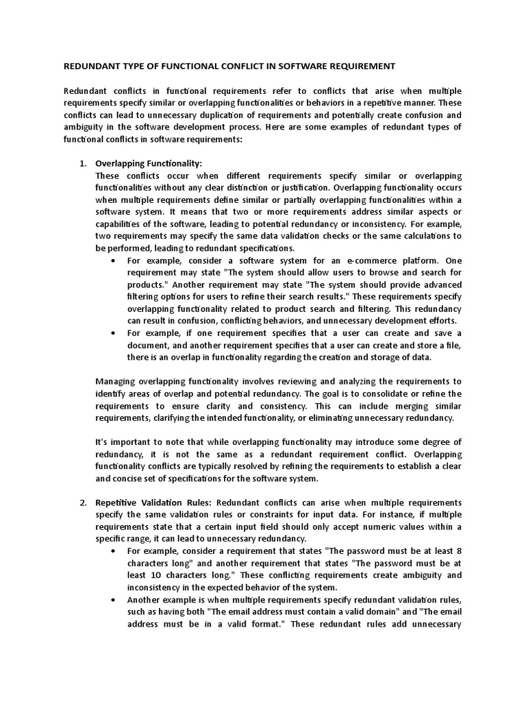 Redundant and Contradictory Type of Functional Conflict In Software Requirement | PDF | System ...