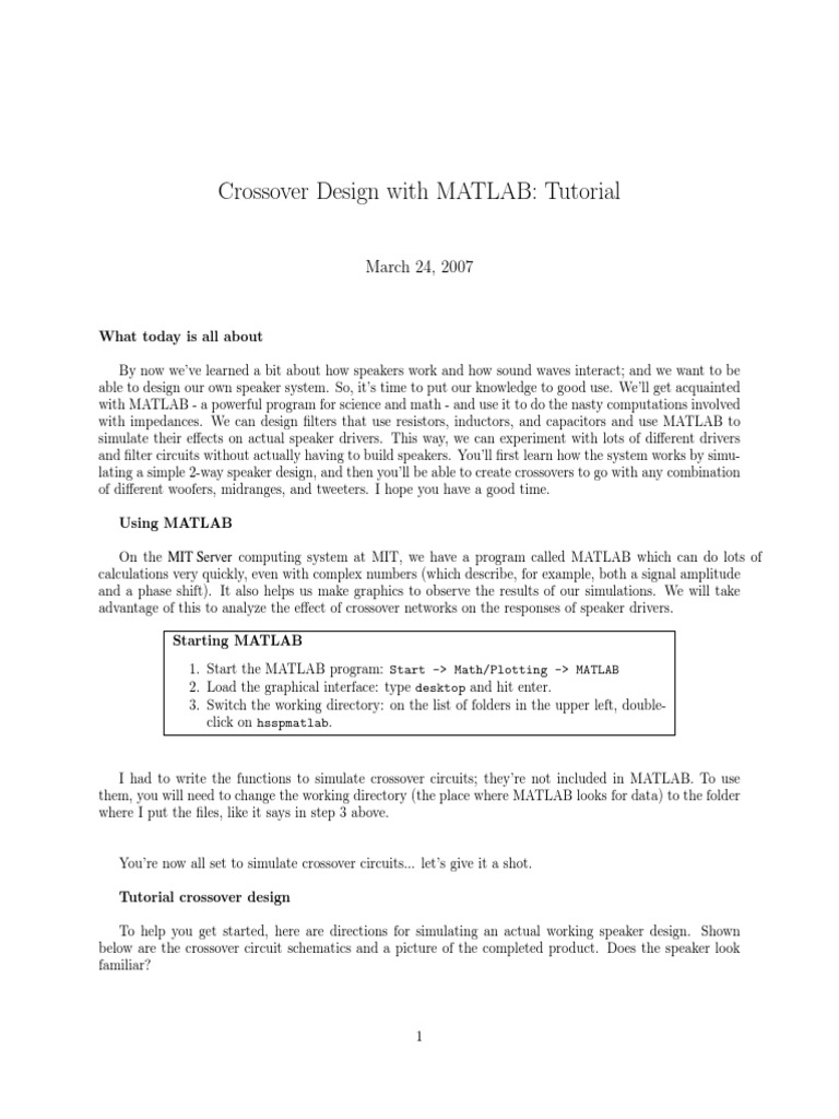 Crossover Design With MATLAB Tutorial | PDF | Electronic Filter ... Crossover Design With MATLAB Tutorial | PDF | Electronic Filter ...
