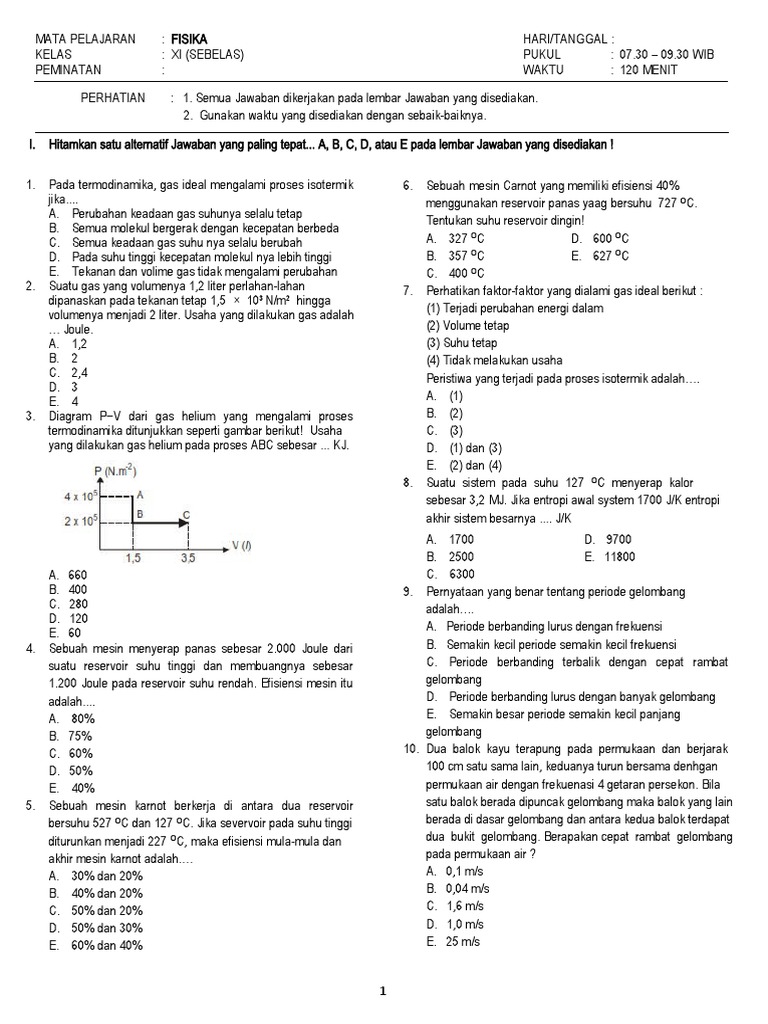 Soal PAT Fisika Kelas XI V2 - WWW - KHERYSURYAWAN.ID | PDF | Sains & Matematika