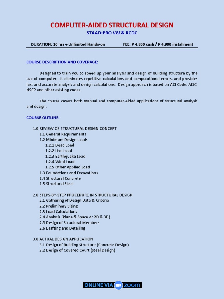Computer-Aided Structural Design: Staad-Pro V8I & RCDC | PDF | Art | Technology & Engineering