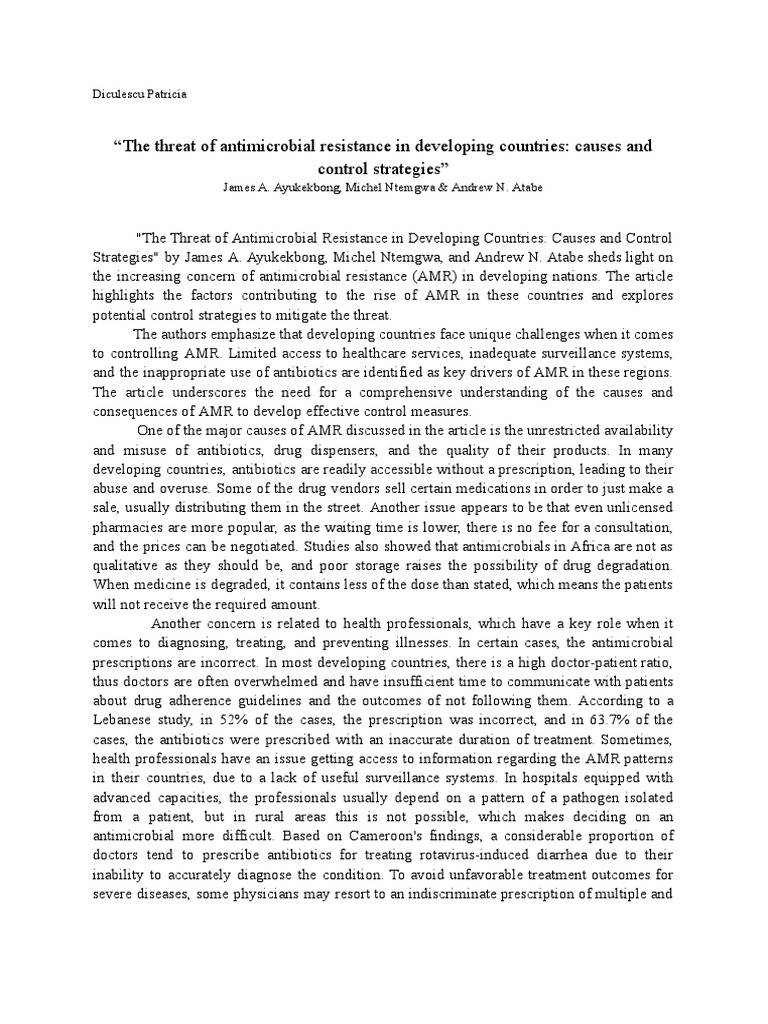 Essay About "The Threat of Antimicrobial Resistance in Developing ...