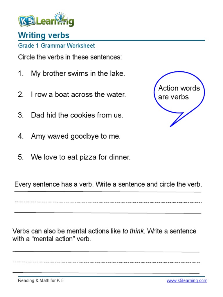 Grammar Worksheet Grade 1 Verbs 2 | PDF