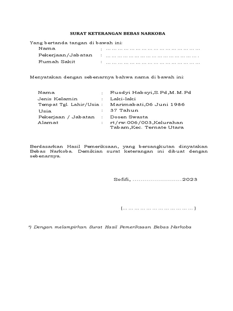 Surat Keterangan Bebas Narkoba | PDF | Hukum