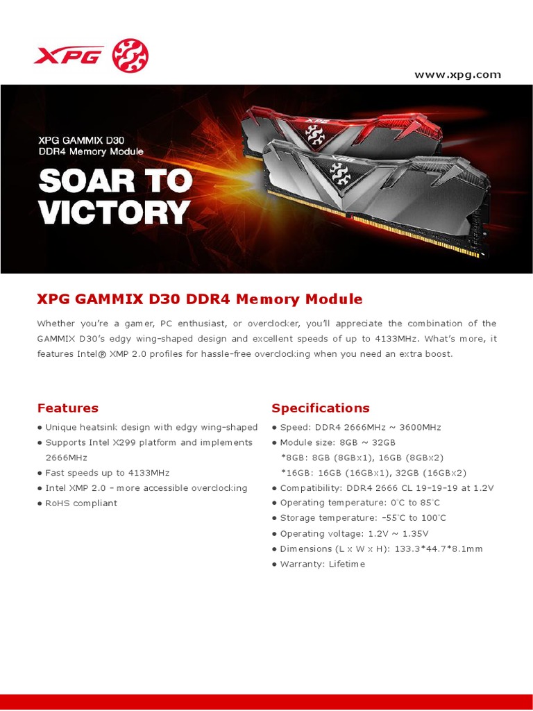 Datasheet XPG Gammix d30 ddr4 Memory Module 20210517 | PDF | Electronics | Computer Science