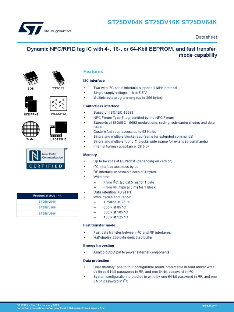 ST25DV04K ST25DV16K ST25DV64K: Dynamic NFC/RFID Tag IC With 4-, 16-, or ...