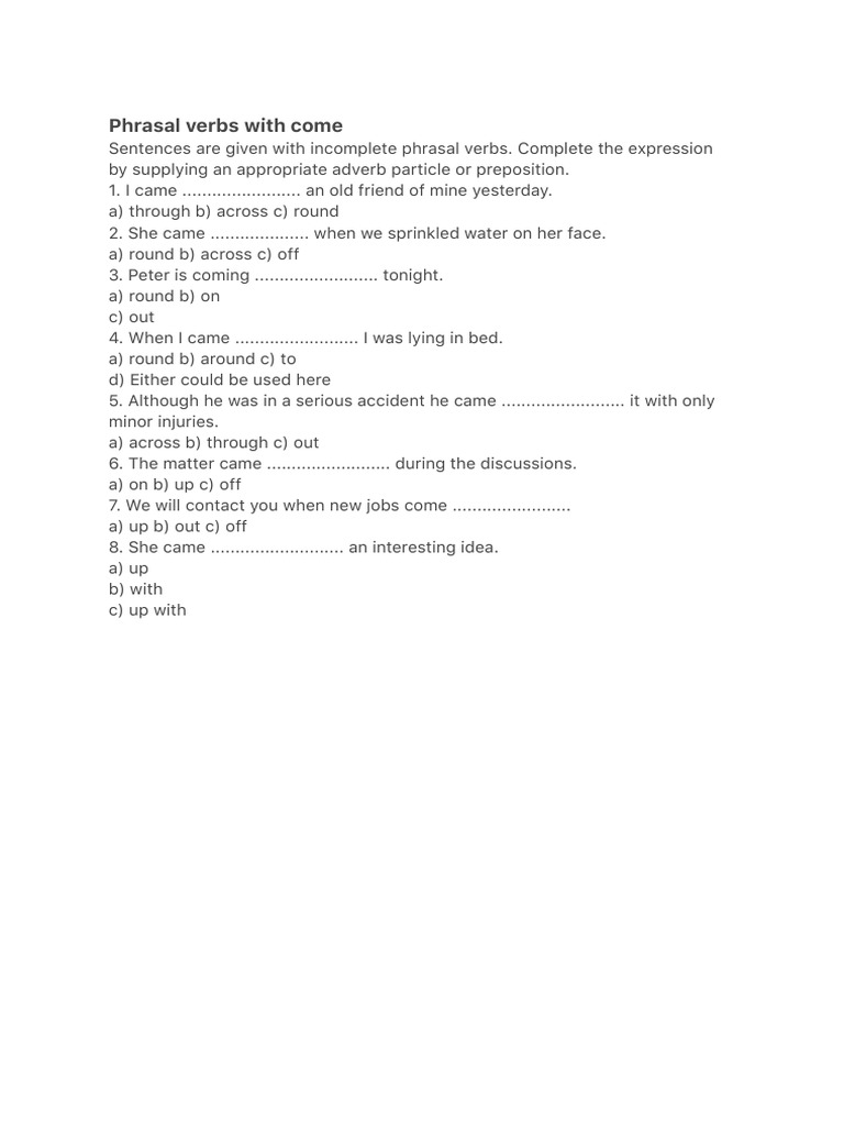 Practice 20 Phrasal Verbs With Come – LMFMNI