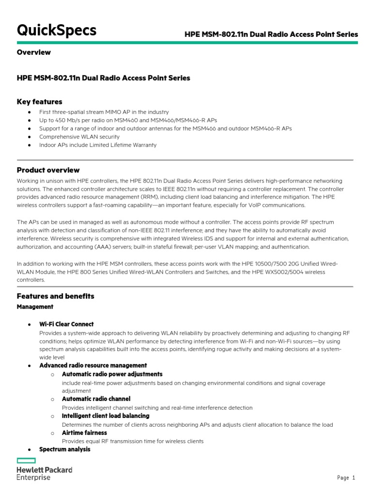 HPE MSM-802.11n Dual Radio Access Point Series-RetiredDeclaration | PDF ...