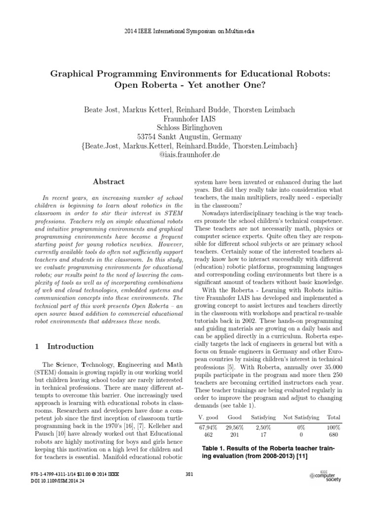 Graphical Programming Environments For Educational Robots Open Roberta Yet Another One