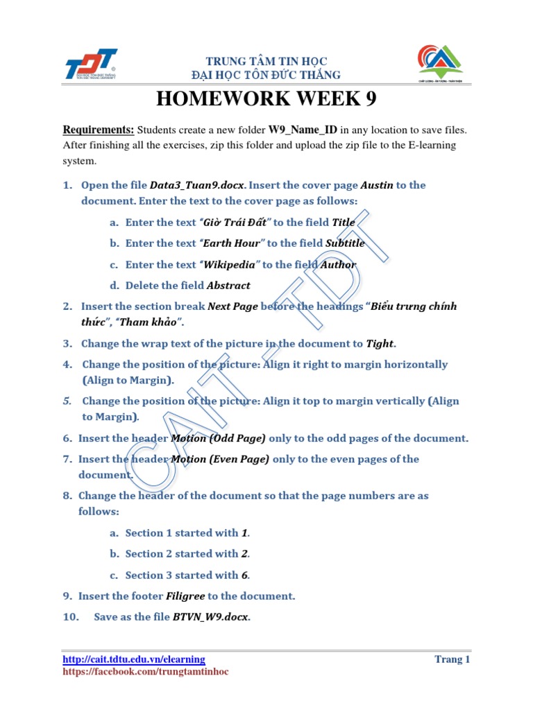 Word 2016 Homework Week 9 Instructions | PDF