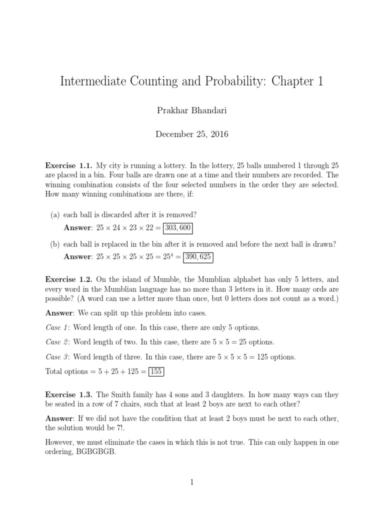 Intermediate Counting Probability Chapter 1 | PDF | Mathematics ...