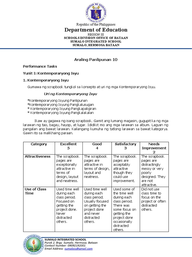 Performance Task For First Quarter Araling Panlipunan 10-For Printing | PDF